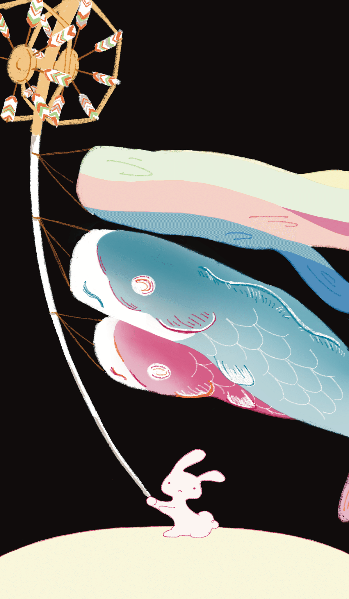 【イラスト】闇夜の鯉のぼり うさみとかも＃69｜usami_kamo