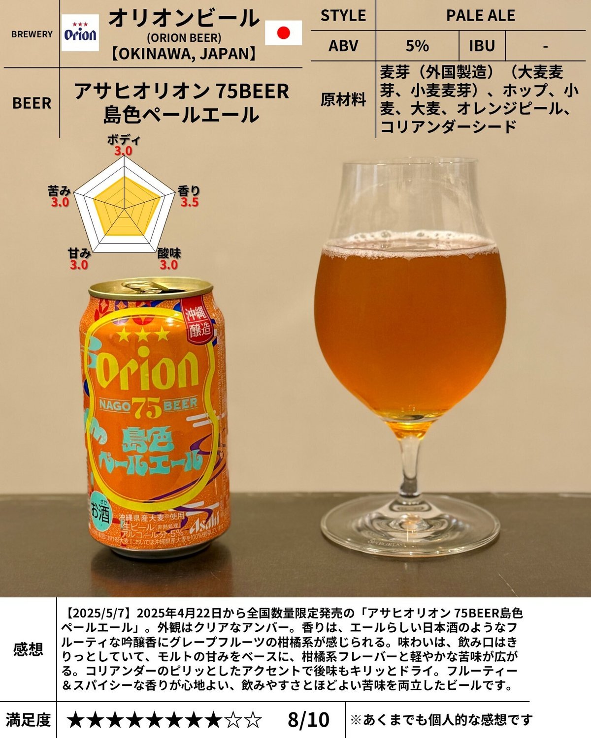 オリオンビールの「アサヒオリオン 75BEER島色ペールエール」｜yamashin0120
