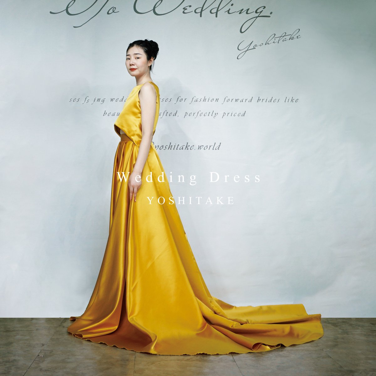ウエディングドレス.イエロー.サテン.カラードレス.セパレート.挙式.Y1511｜ウエディングドレスヨシタケ