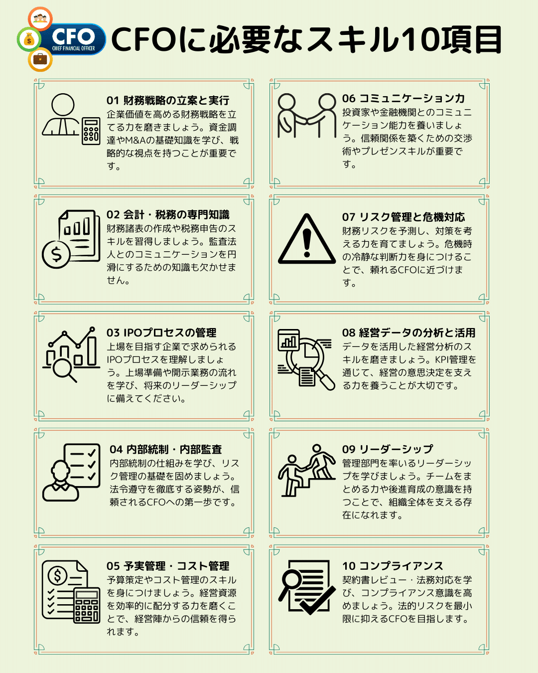 CFOに必要なスキル10選｜元上場企業CFOが教える経営人材の条件｜よしはる│CFO経験を持つFP