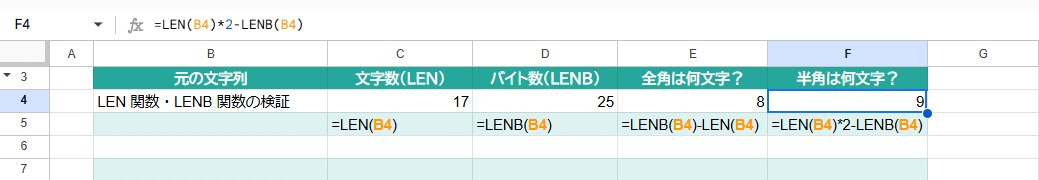 文字数やバイト数を一瞬で求めるLEN 関数とLENB 関数を紹介！Google スプレッドシート｜Teeda