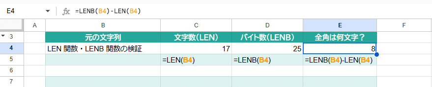 文字数やバイト数を一瞬で求めるLEN 関数とLENB 関数を紹介！Google スプレッドシート｜Teeda