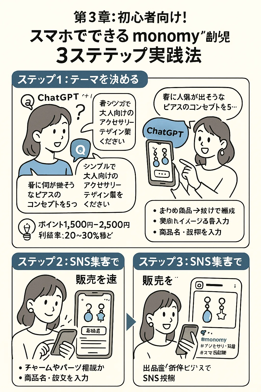 【2025年版】monomyで月3万円稼ぐ！初心者向けアクセサリー副業完全ガイド｜ペンギン先生AI副業クラブ