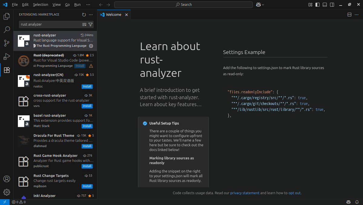 vscodeにrust analyzerのインストール｜takeshi