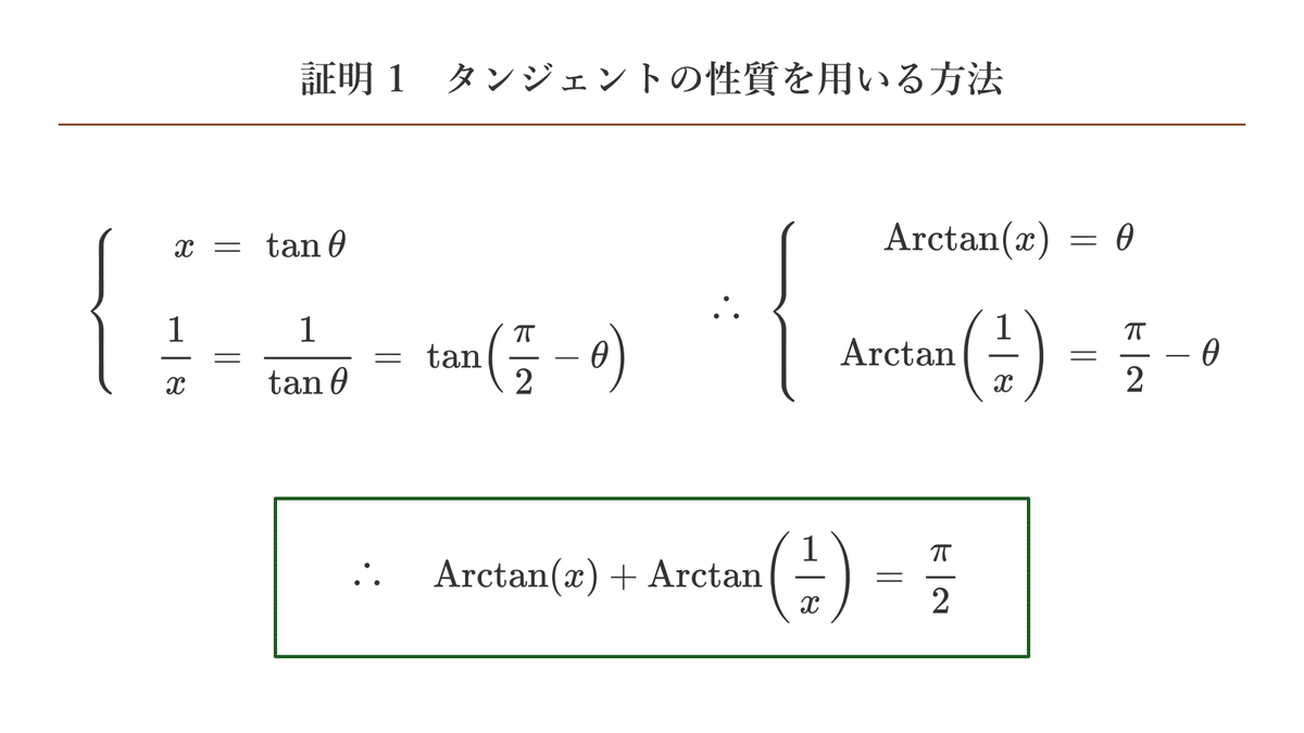 Arctan(x) + Arctan(1/x) = π/2 ― 2 つの証明｜Kuma Kashigawa