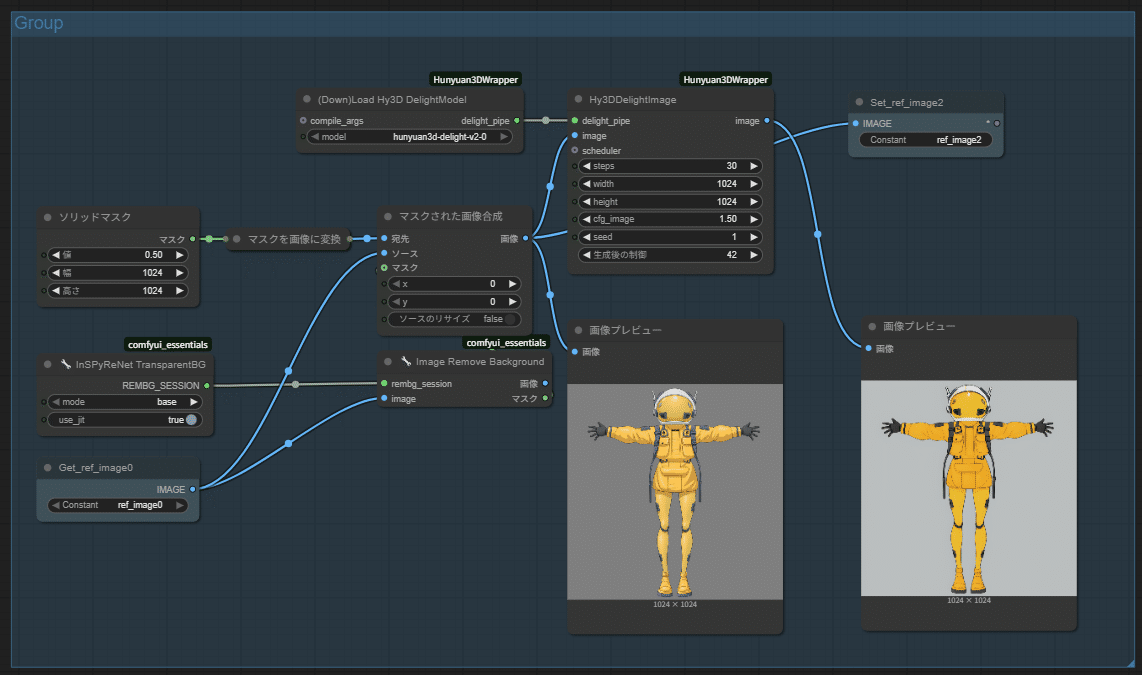 ComfyUIで3Dメッシュテクスチャー（Hunyuan3D2.1+3Dwrapper+blender+FLUX)｜MON RYO