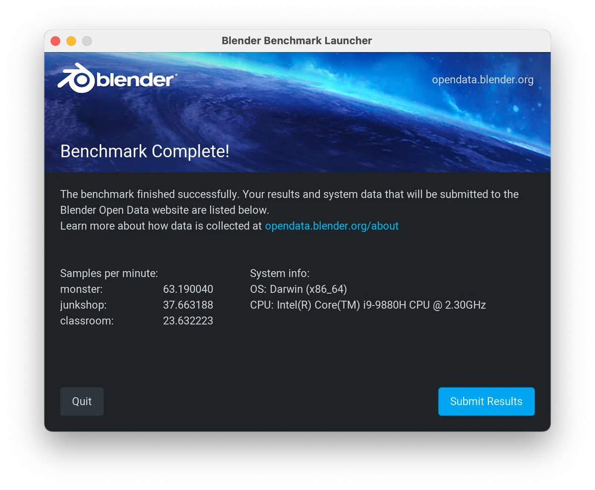 I tried running benchmark tests since my environment is new: A Blender ...