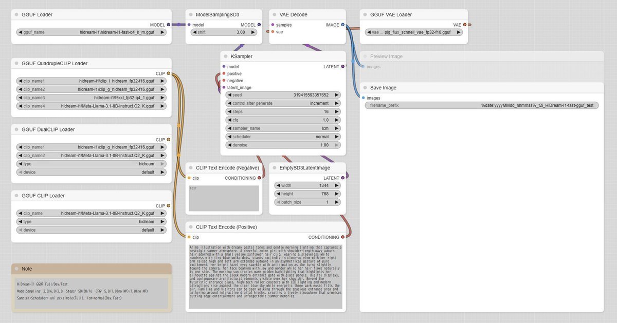 ComfyUIでGGUF版のHiDream-I1を試す（推奨VRAM 12GB）｜まゆひらa