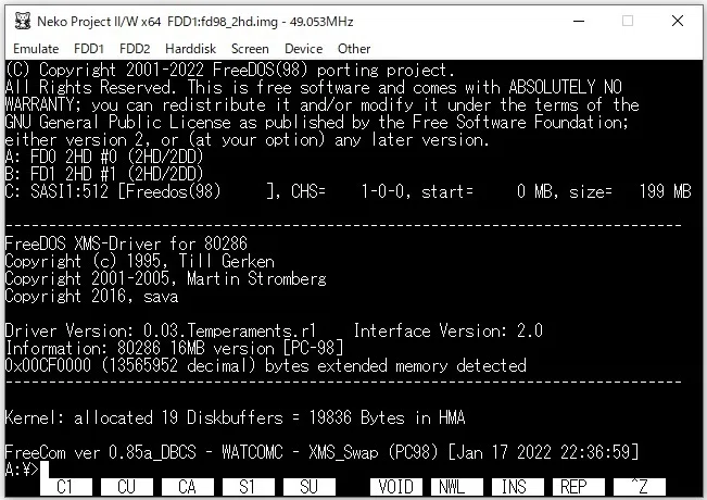 Neko Project 21/WにFreeDos(98)をインストール｜Yoshi