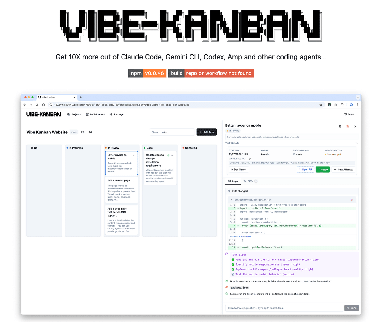 Vibe Kanban: 好きなUI！AIコーディングエージェントを効率的に管理するツール｜にゃんこまる@kei