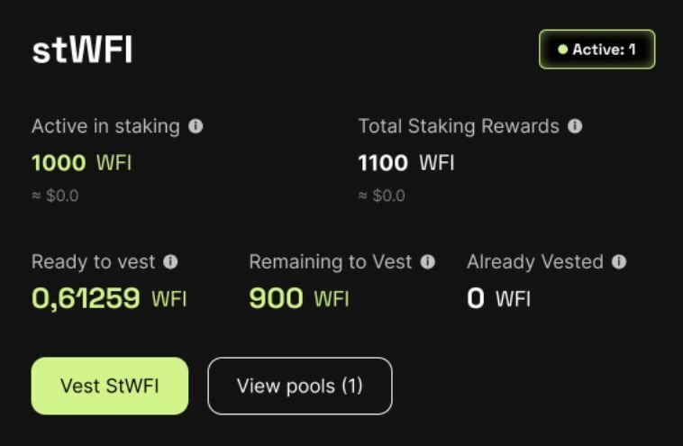 ④$WFI ステーキング概要、再ステーク、キャンセル、$WFI ベスティング、ロイヤルティ係数｜WeFi登録方法～プロジェクト内容を解説
