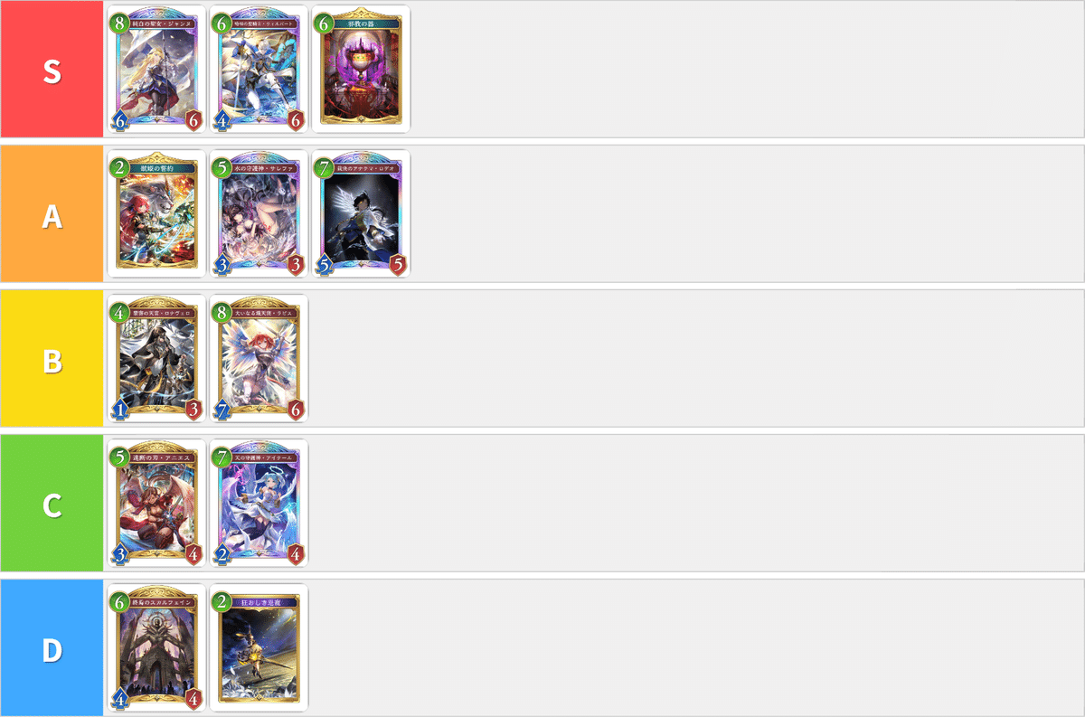 シャドバWBの2PickざっくりTier表とゆるい解説集｜メイルマン