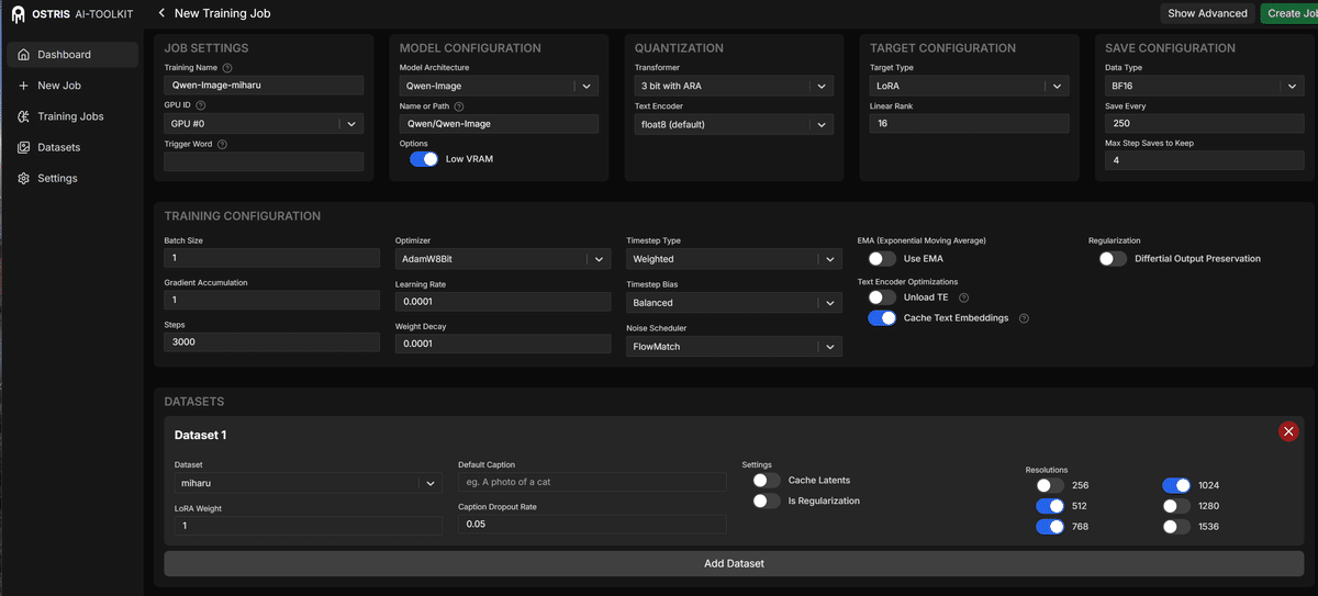 OSTRIS AI-TOOLKIT導入とQwen-ImageのLoRAトレーニング｜混合順
