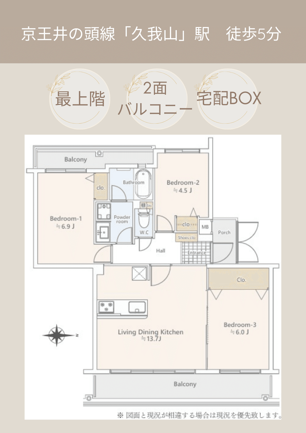 【杉並区】＊価格改定＊テラス久我山 308号室 7,980→7,780万円（税込） 3LDK｜クリアトラン ｜ 仲介手数料定額の不動産