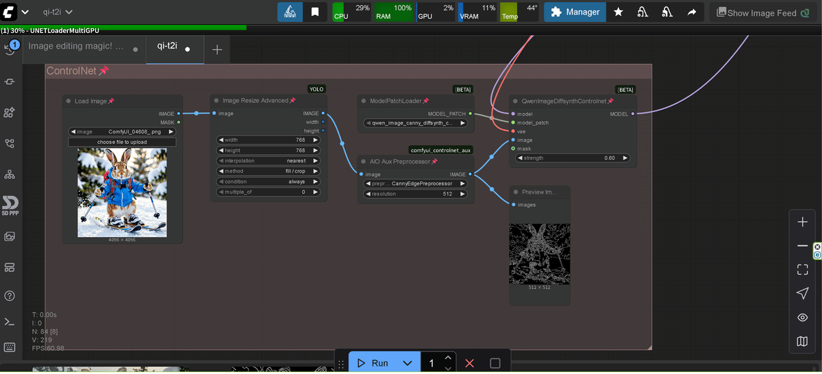 Qwen Image BF16 GGUF t2i with lightx2v-Lightning LoRA 8steps＆Face Deatiler＆Upscaler＆ControlNet｜GJL