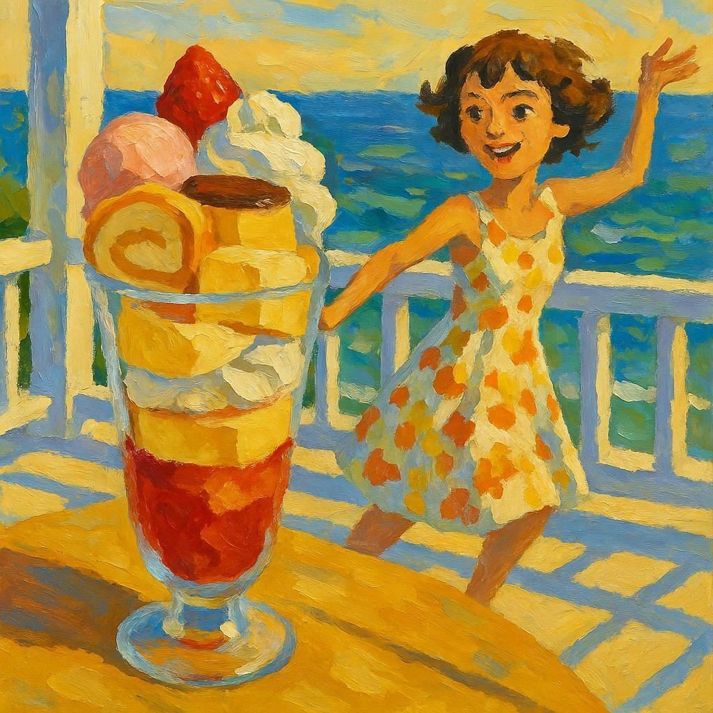 無料AI de 油絵（パフェ、テーブル、ダンス） @Image Creator & ImageFX & Whisk＋プロンプト｜茜町春彦