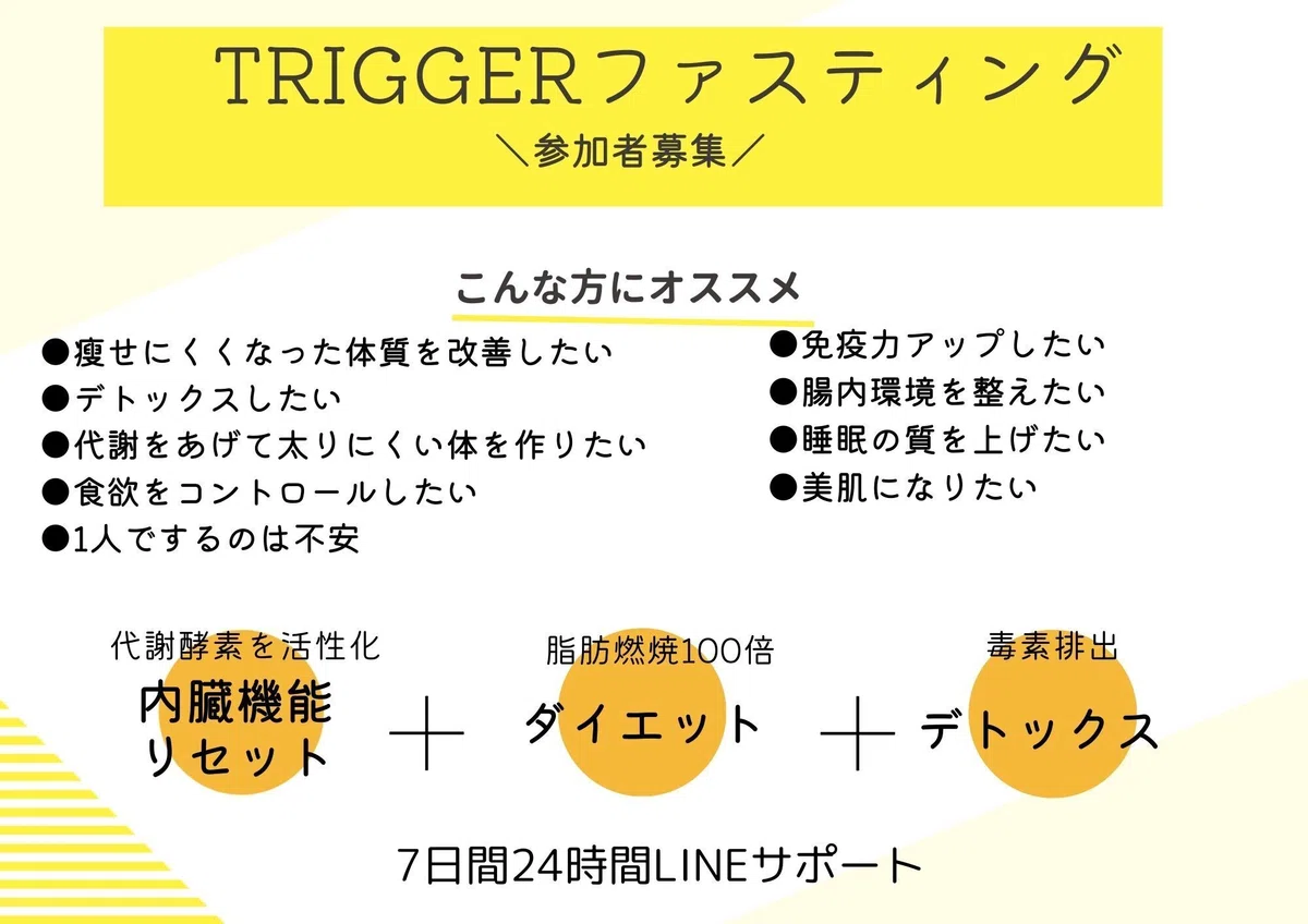 10月TRIGGEファスティング 詳細 ｜Self power fitness TRIGGER
