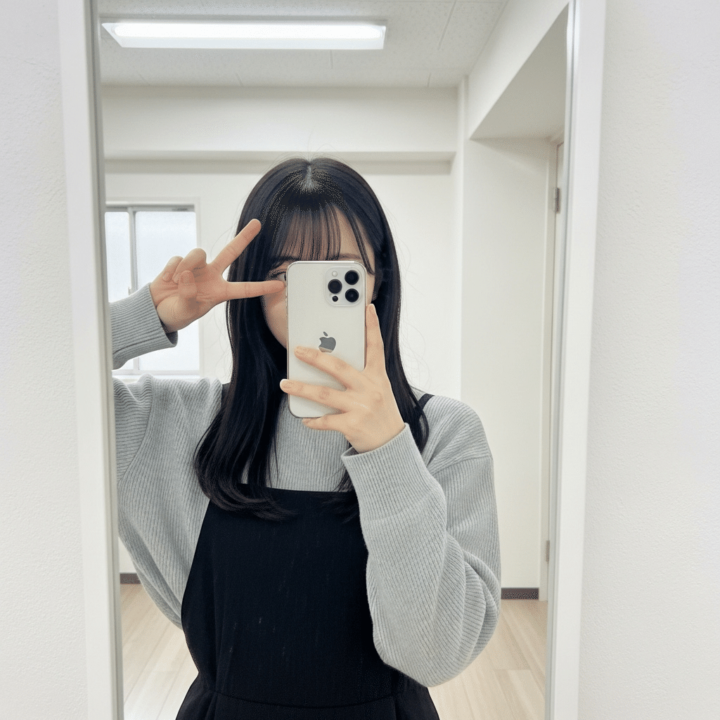 【AI画像生成】鏡越しに自撮りしている女性のYAML設定ファイル（プロンプトあり）｜バブリシャス3世