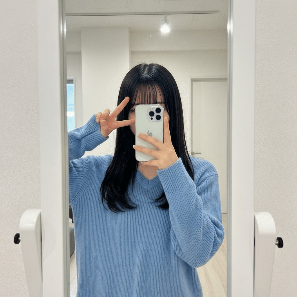 【AI画像生成】鏡越しに自撮りしている女性のYAML設定ファイル（プロンプトあり）｜バブリシャス3世