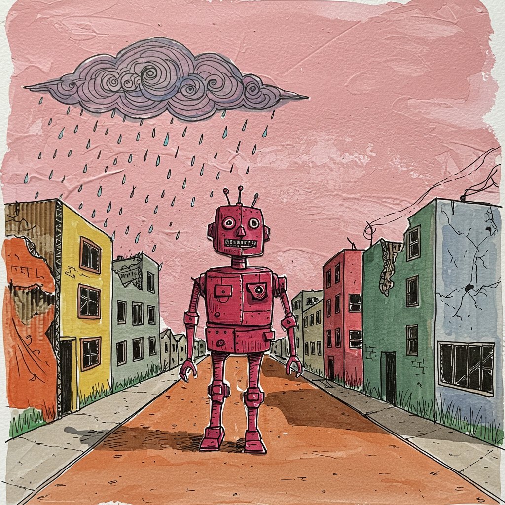 無料AI de コラージュ（ロボット、段ボール、新聞） @Image Creator & ImageFX & Whisk＋プロンプト｜茜町春彦