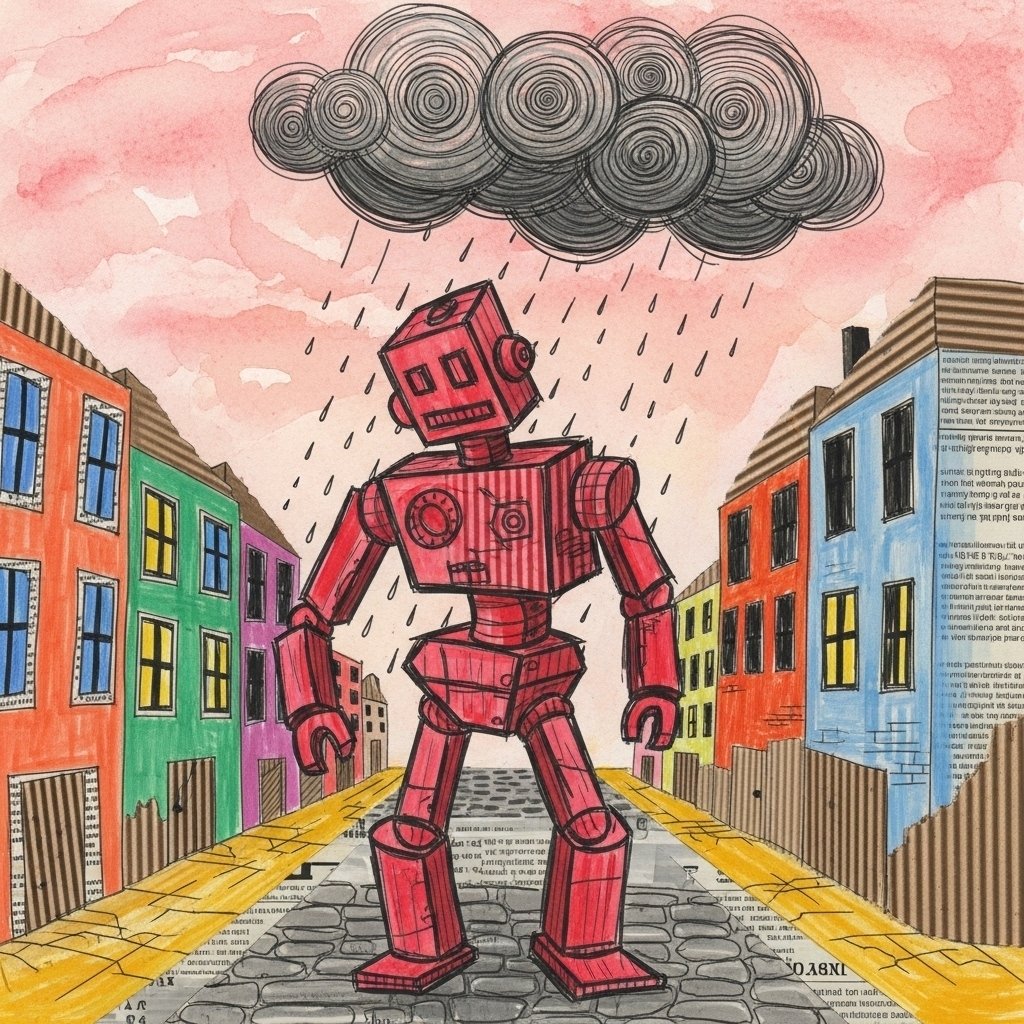 無料AI de コラージュ（ロボット、段ボール、新聞） @Image Creator & ImageFX & Whisk＋プロンプト｜茜町春彦