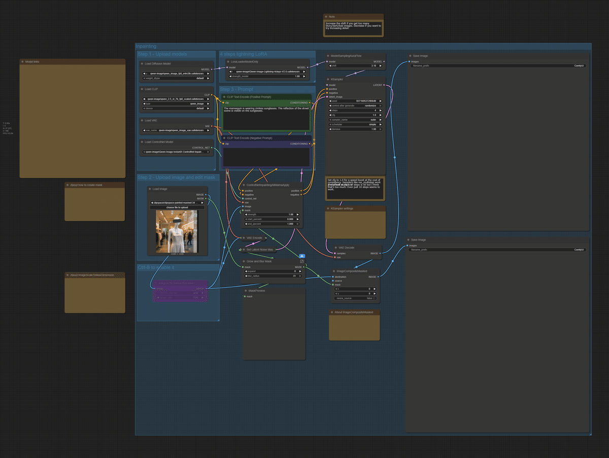 Qwen-Imageのインペイント（InstantX ControlNet、ControlNet DiffSynth-ControlNets モデルパッチ）｜kuma1902