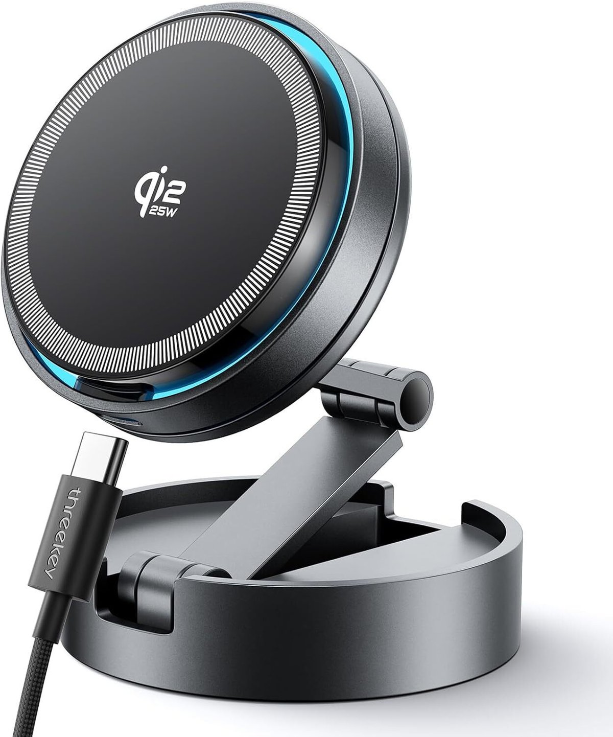 【Qi2 25W公式認定】THREEKEY スマホホルダー車載充電器 - 冷却ファン付き両面マグネット設計による次世代ドライビング体験｜あまぎつね