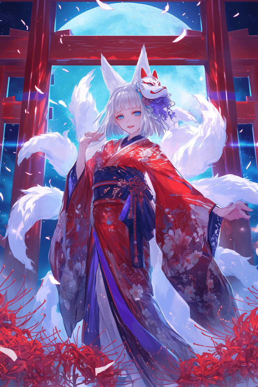 【AIイラスト毎日投稿 #026】アニ子 in 神秘的な九尾の狐【ハロウィン企画：集まれ！白銀の髪同盟】｜Toshi｜AI動画工房