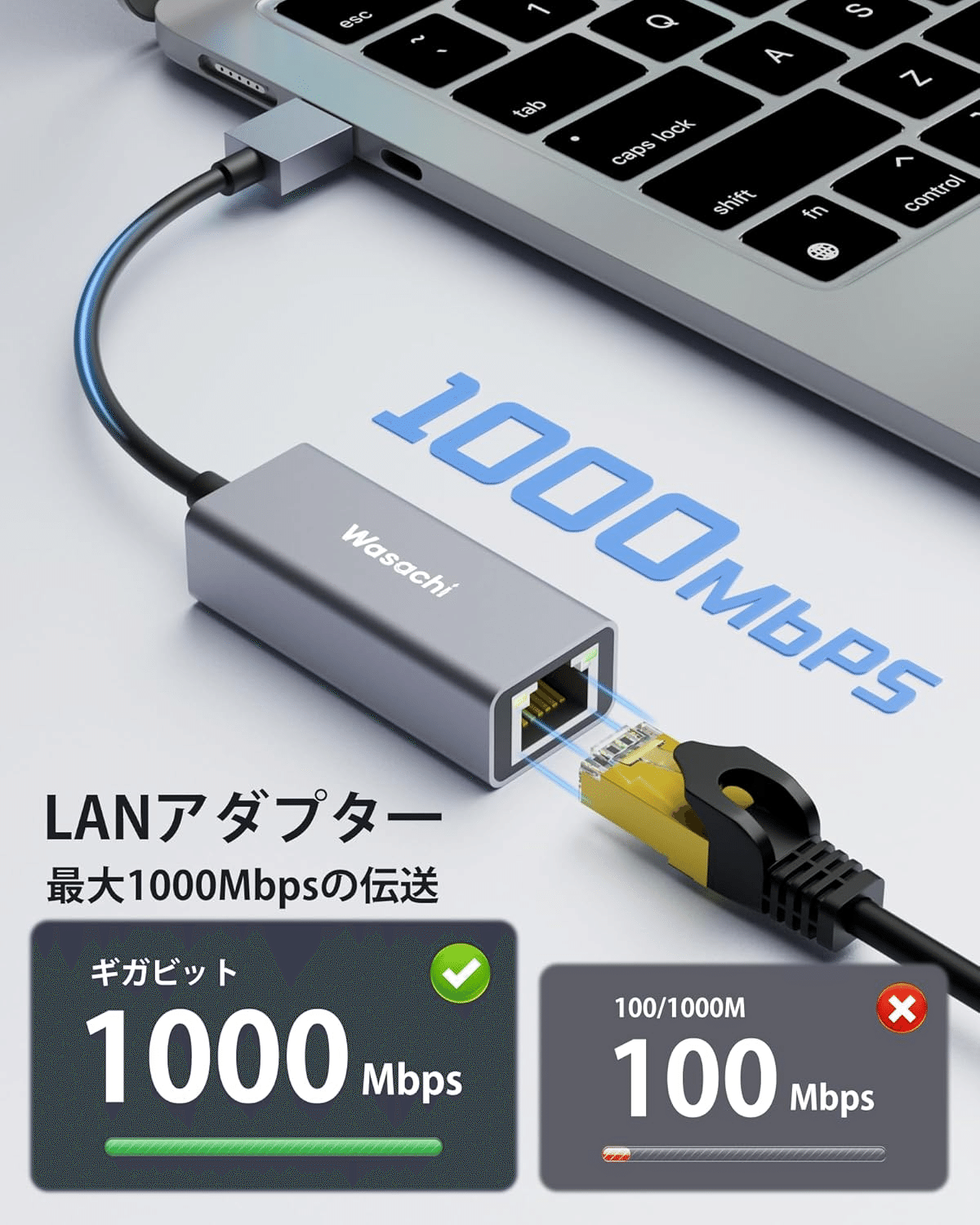 Wasachi USB-A LAN 有線LANアダプター 1000Mbps超高速 USB3.0 to RJ45 ギガビットイーサネット lan ...