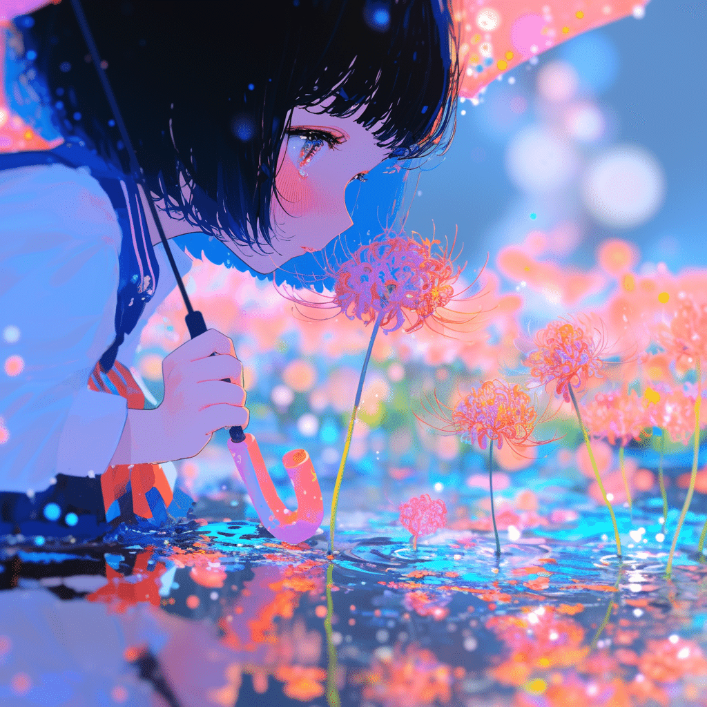 彼岸花と少女｜AIイラスト｜Kinu_AIイラスト