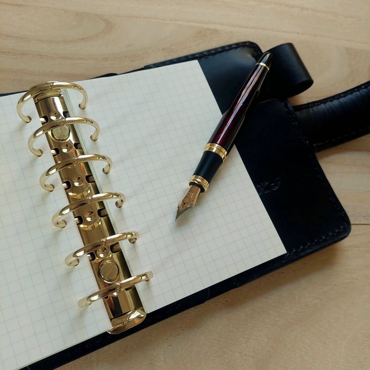 システム手帳 mini6 Black × Black ｜M'sLeather_Sakamaki