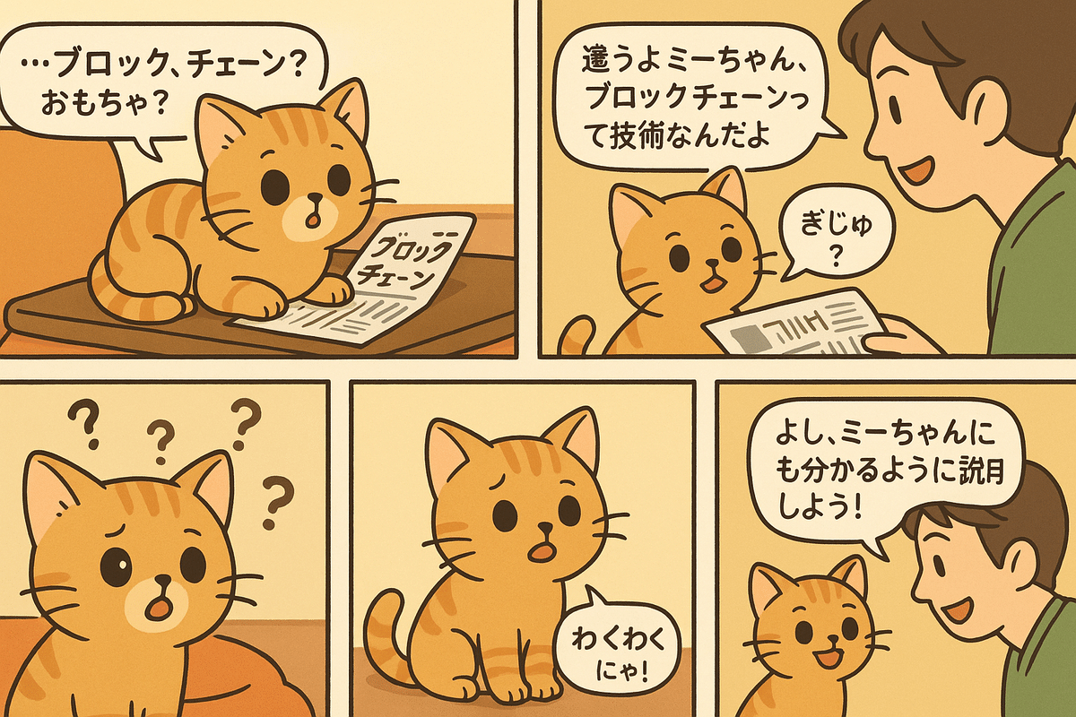 子猫のミーちゃんブロックチェーンを理解する？：漫画で解説｜tamo-yan
