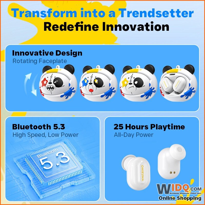 🎧 ONIKUMA T20 TWS ゲーミングイヤホン | 65ms 低遅延 | 25時間再生 | 回転式フェイスデザイン 🐻｜WIDQ