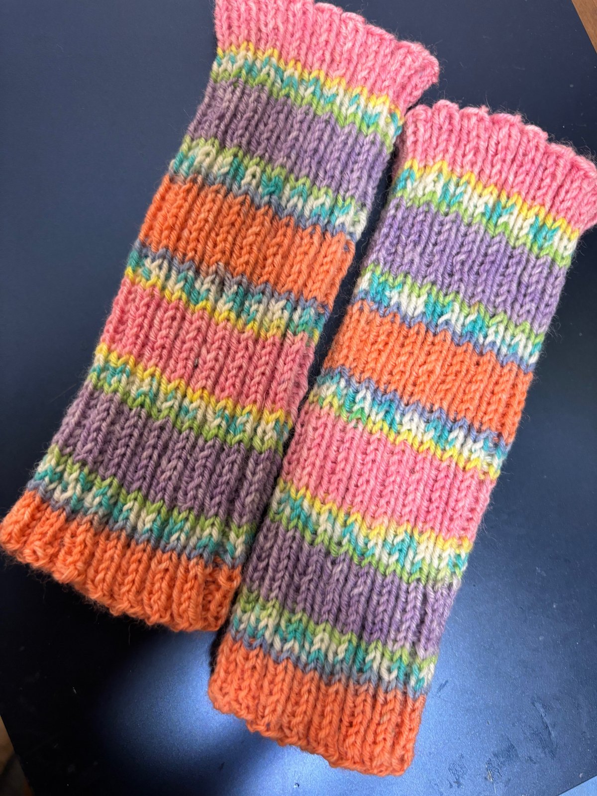 二目ゴム編みのアームウォーマー兼レッグウォーマー B級編み物 ※おまけ路地猫さん｜yumiパンダ