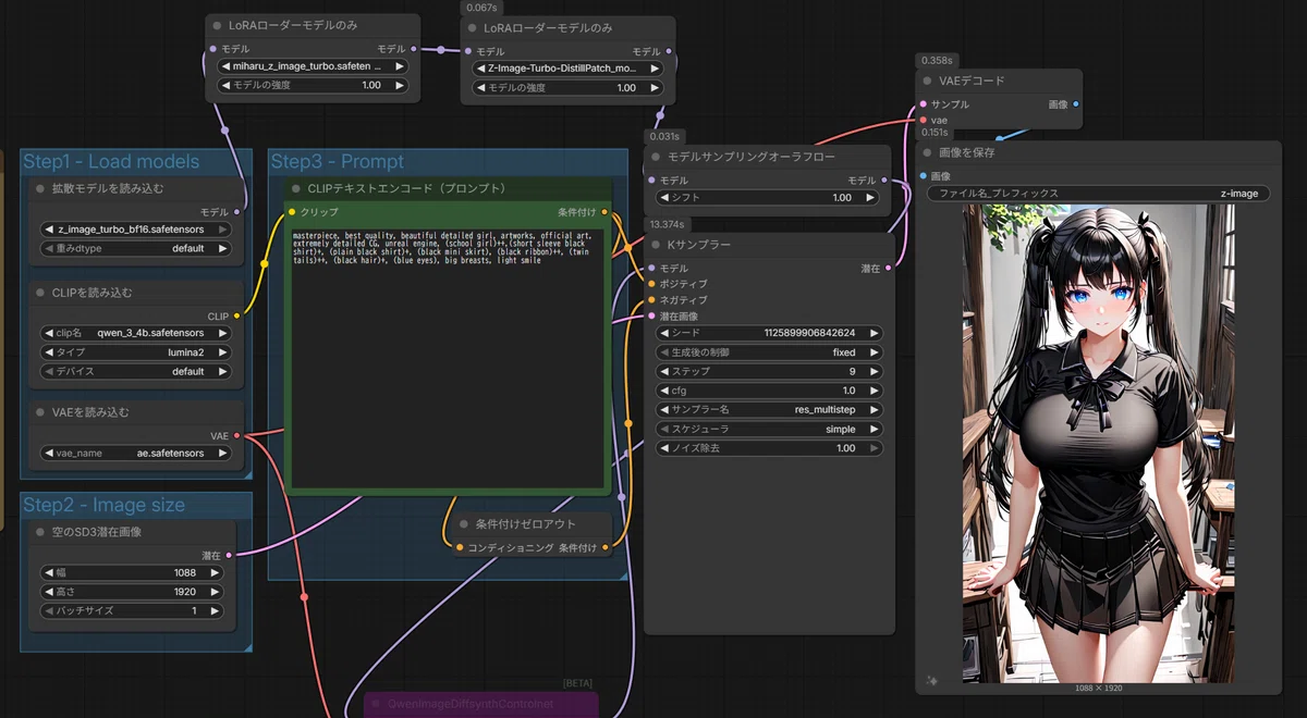 Z Image Turboの拡張機能達（ComfyUI-DyPE/Z-Image Anime VAE/Z-Image-Turbo ...