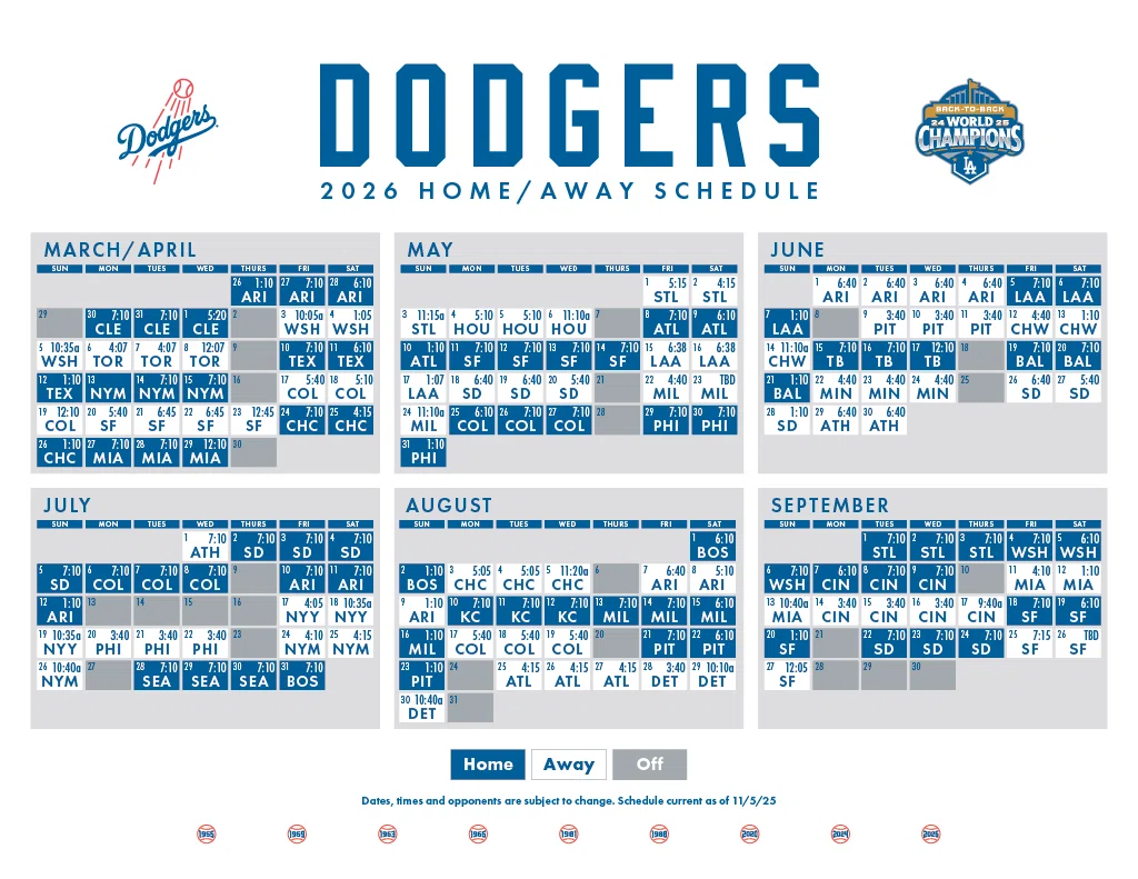 Los Angels Dogers 2026 Schedule｜NicePapa 平野 尚志