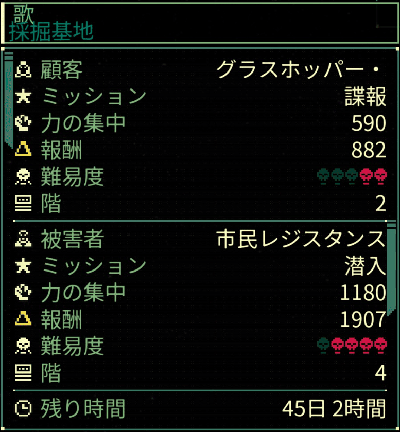 Quasimorph：ミッション選択画面の読み方｜SushiFuji