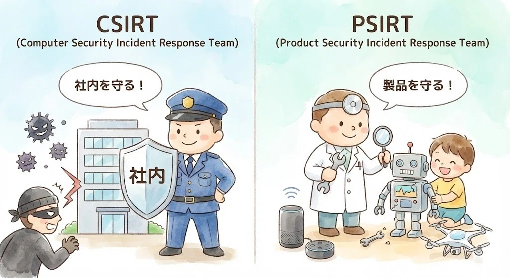 【図解】CSIRTとPSIRT、どっちがどっち？「守る場所」の違いをイラストで解説！｜さくら｜応用情報×毎日1問アウトプット