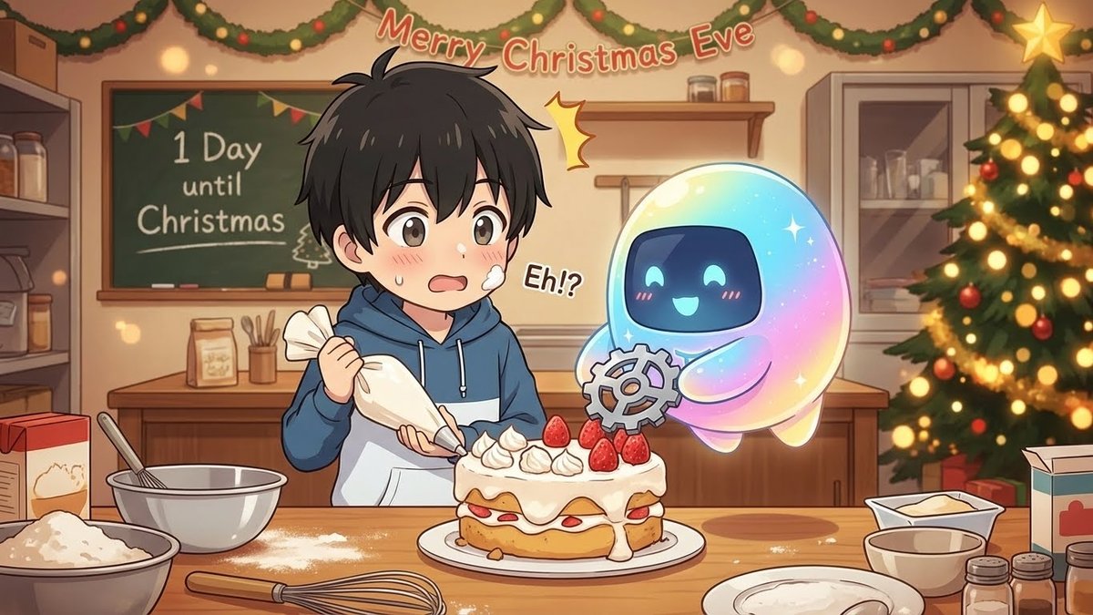 【あと1日】相棒がケーキに「隠し味（物理）」を投入！？🎂🤖クリスマスイブの奇跡（？）｜がぱおAIラボ 🧪