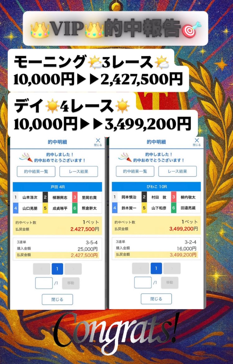 12/24👑VIP👑的中報告🎯 ｜【競艇】BOAT・RICH・LEGEND🚤