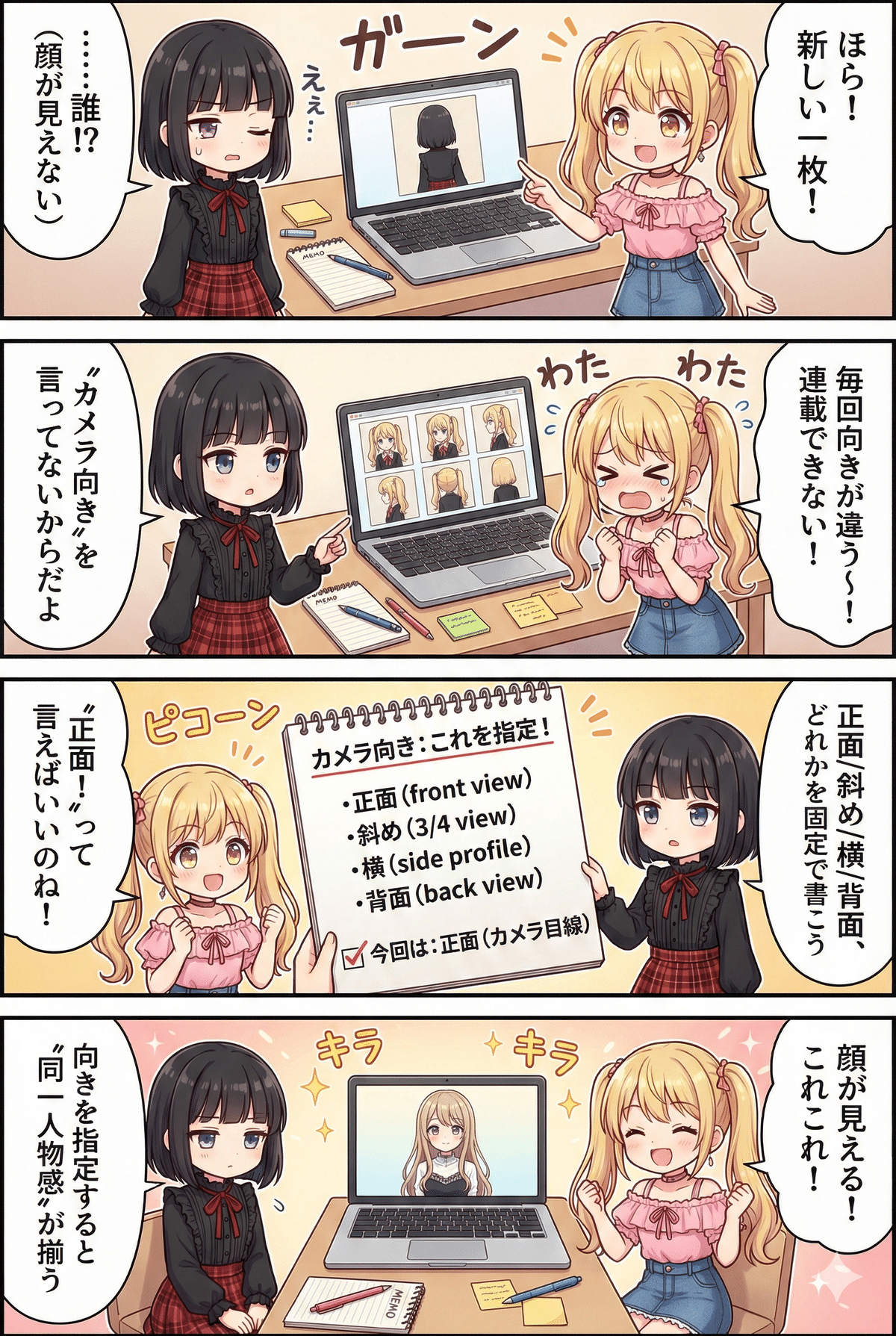 お題「カメラの向きをそろえたい！」｜AI美少女イラスト研究所