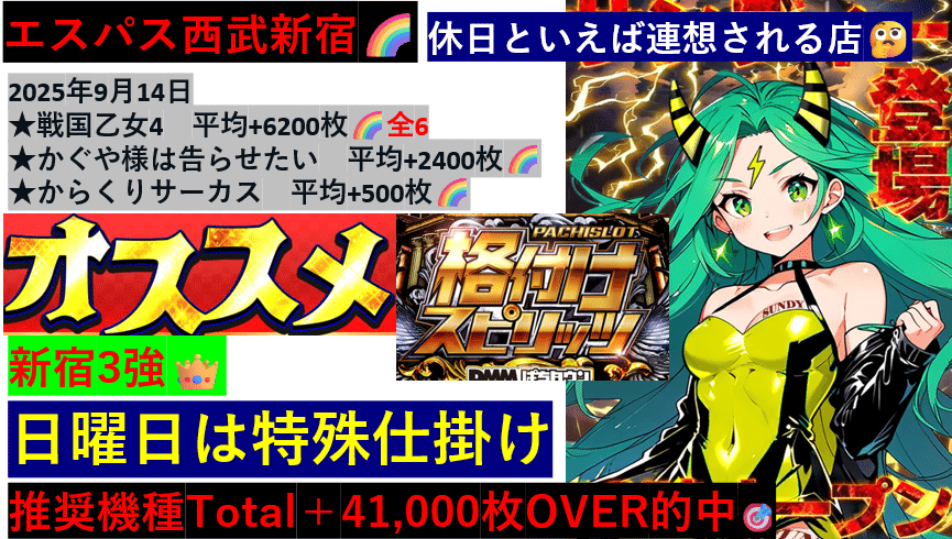 2025/12/26高設定機種予想🌈エスパス西武新宿🌈超オススメ｜スロ垢＠一撃神