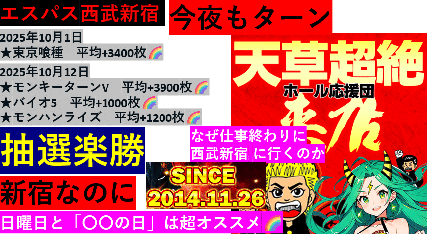 2025/12/26高設定機種予想🌈エスパス西武新宿🌈超オススメ｜スロ垢＠一撃神