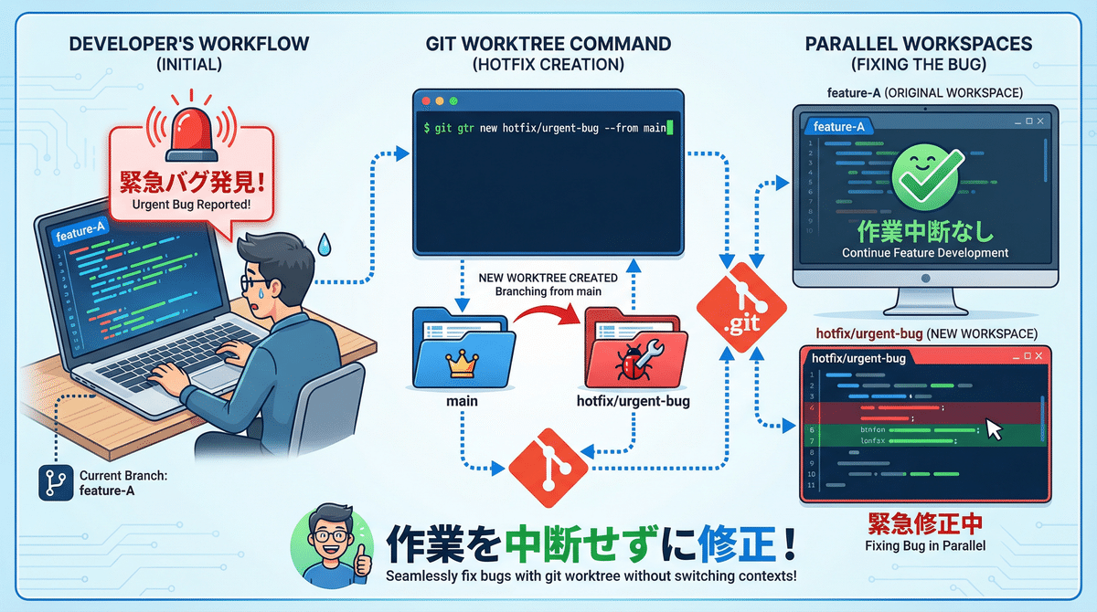 複数ブランチでの同時作業が驚くほど楽に！git-worktree-runner (gtr) を使いこなそう｜わさまる。