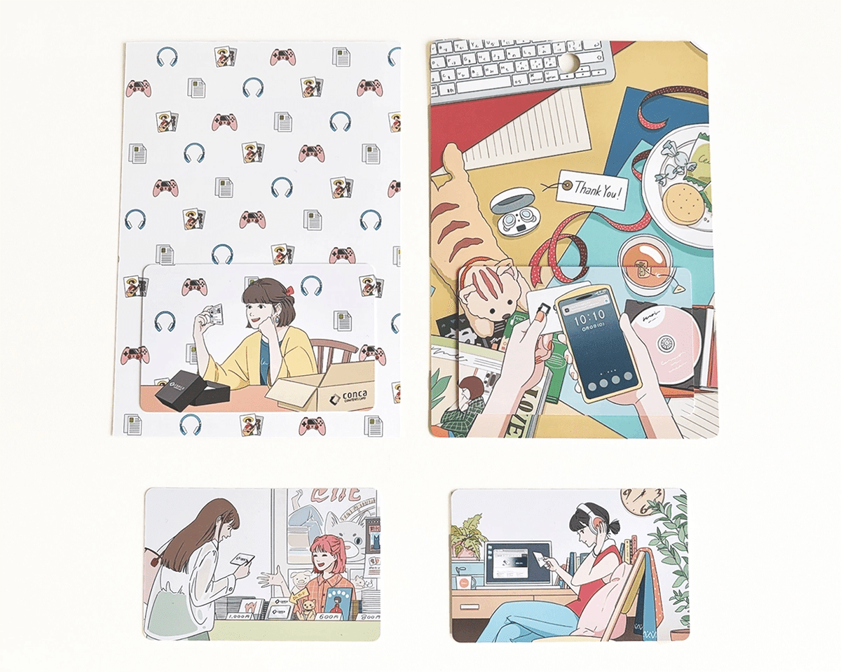 《お仕事》 conca® サンプルセット内のカード／台紙のイラスト｜tomoca