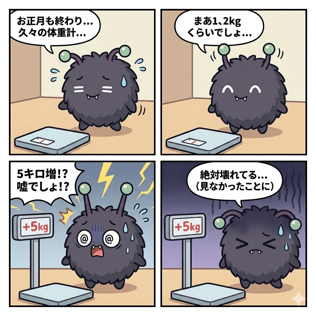 AIでマンガ！ モケモケの漫画137〜… 体重計と向き合うモケ〜｜ネココ