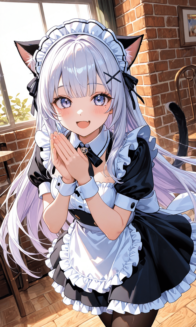 銀髪猫耳メイドさん・ミルティアに元気をもらおう♪【AIイラスト】｜ yuria