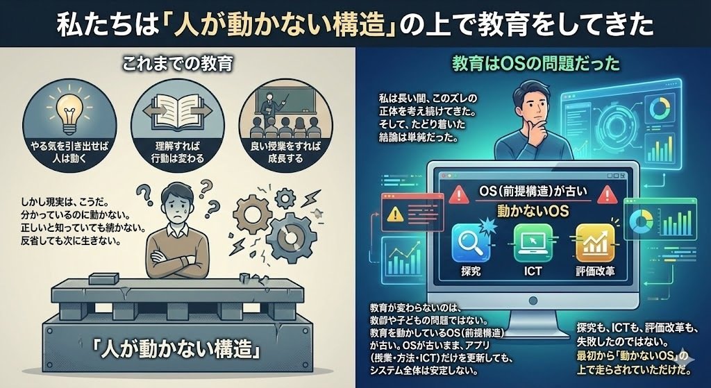 なぜ教育は「頑張っても変わらない」のか―― 教育OS原論・序章｜希爆Style開発者：さのっち