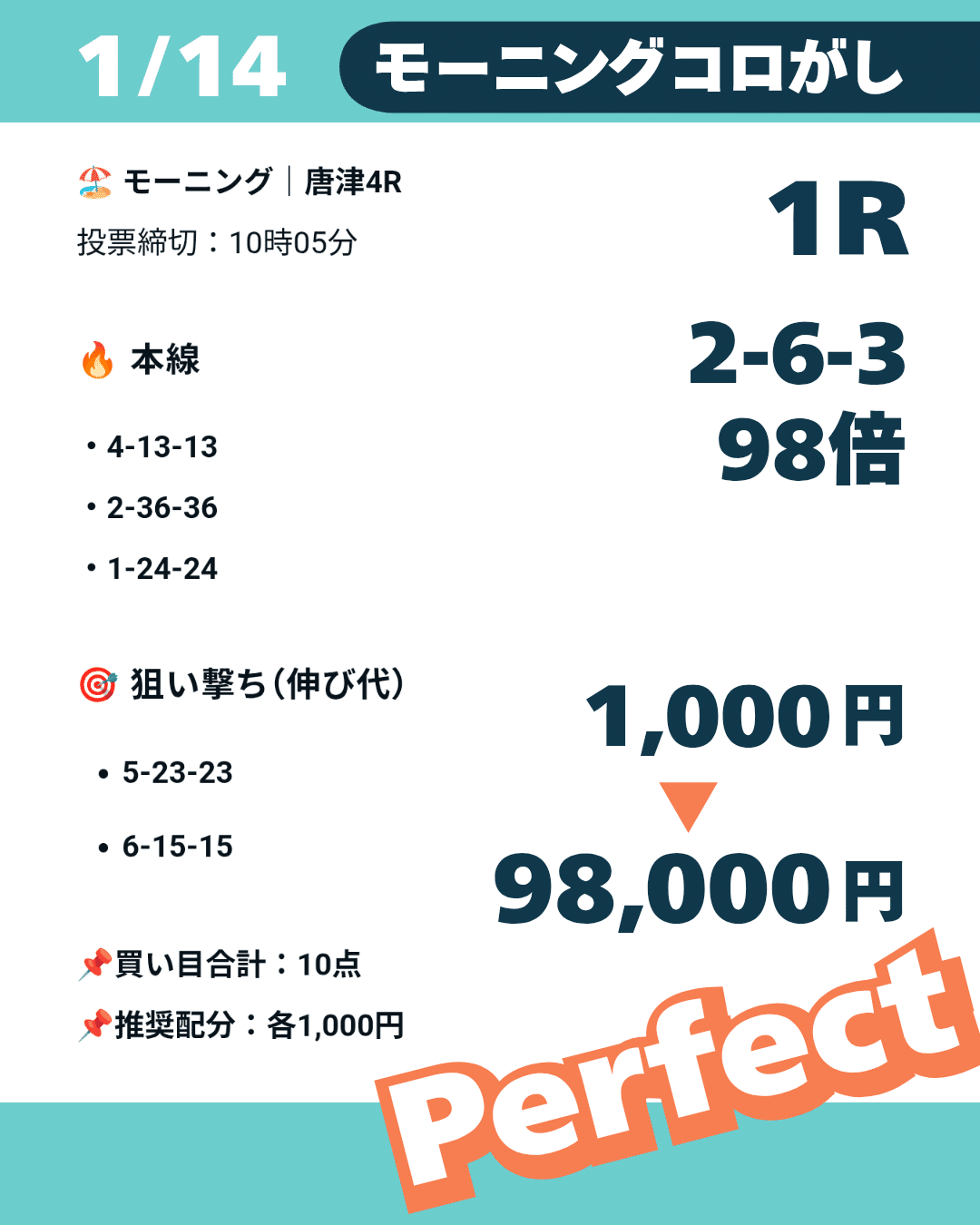 【1/14 的中実績】モーニング起点で流れ掌握｜全帯コロガシ完走🔥｜競艇コロガシ専門📕豊島