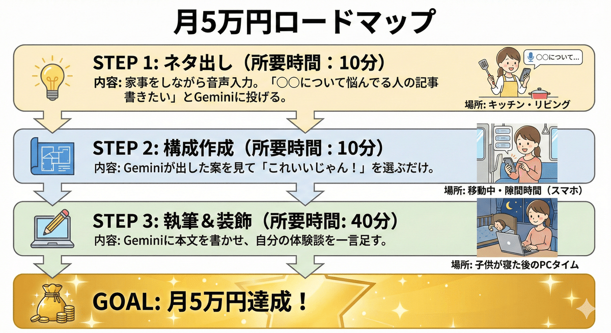 【実録】1日30分で月5万円。家事の合間を「換金」する、忙しい主婦のためのAI時短ルーティン｜カチボン/怠け者でもできるAI副業